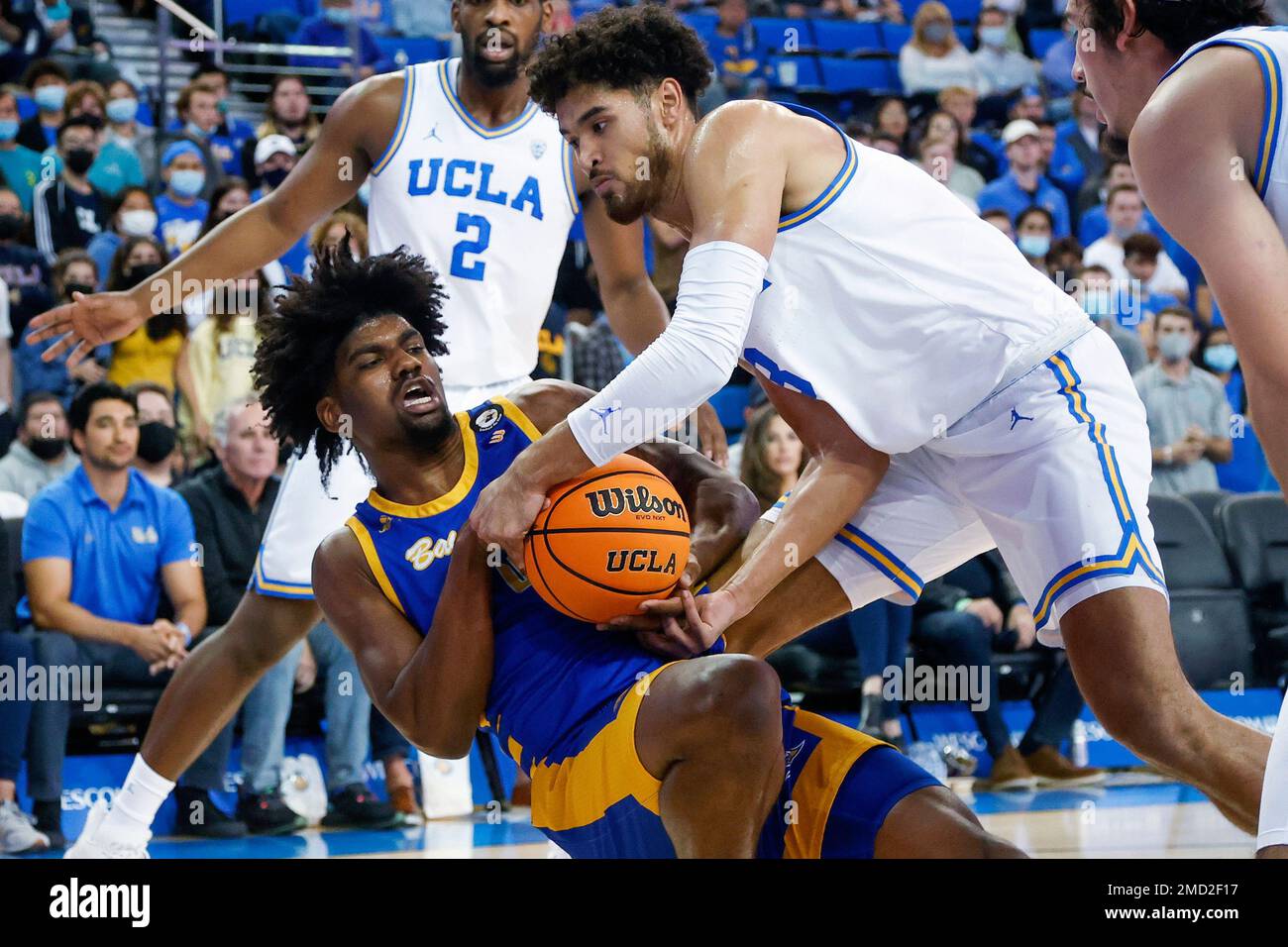 Cal State Bakersfield guard Antavion Collum, left, and UCLA guard ...