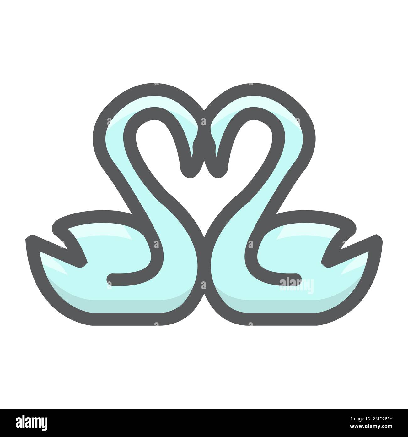 Swans in love filled outline icon, valentines day and romantic, heart ...