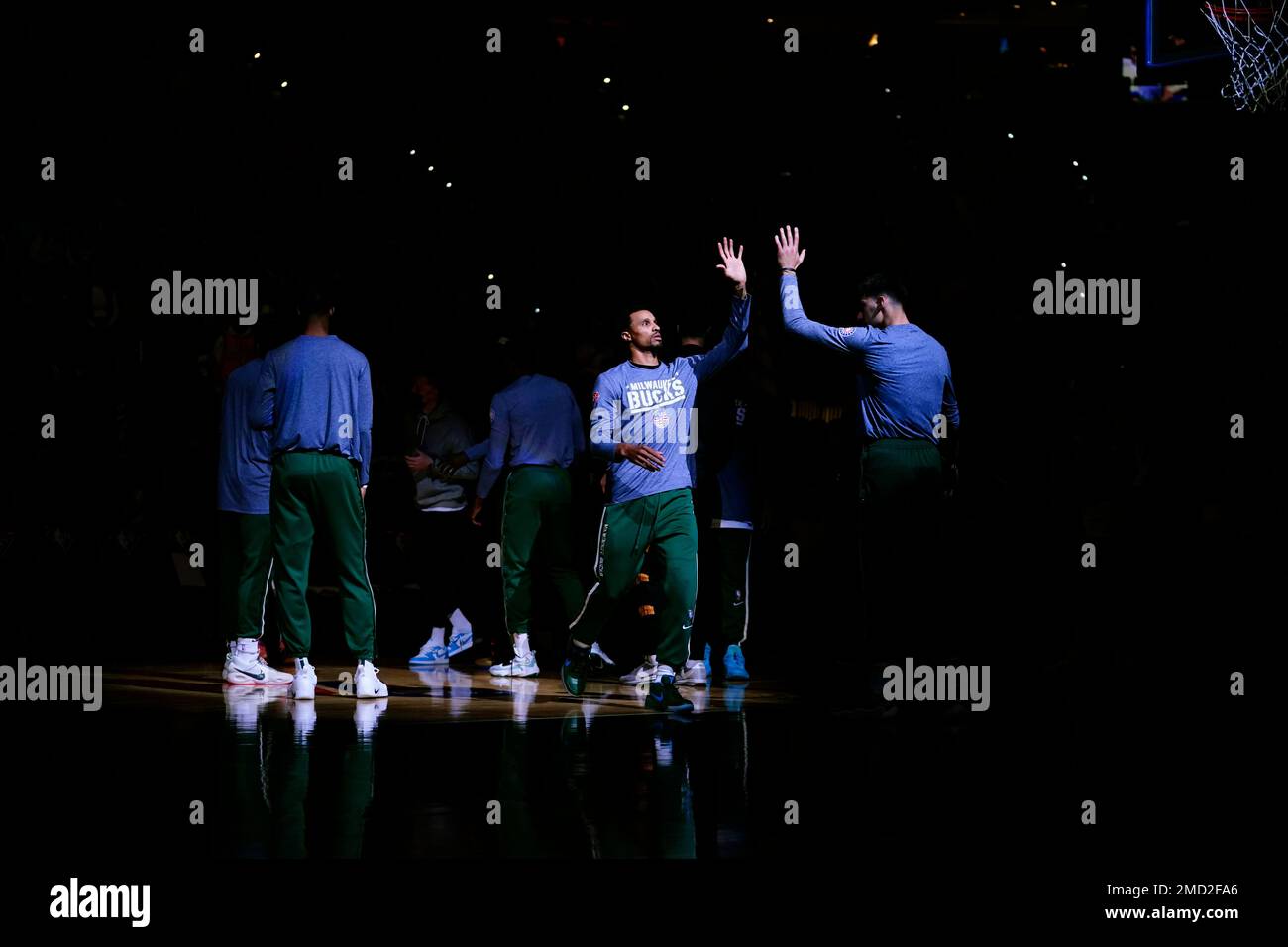 Milwaukee Bucks' George Hill is introduced before an NBA basketball ...
