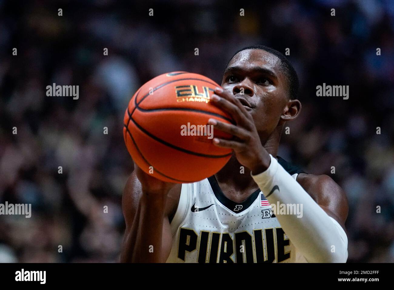 Purdue guard Brandon Newman (5) shoots a free throw against Bellarmine ...