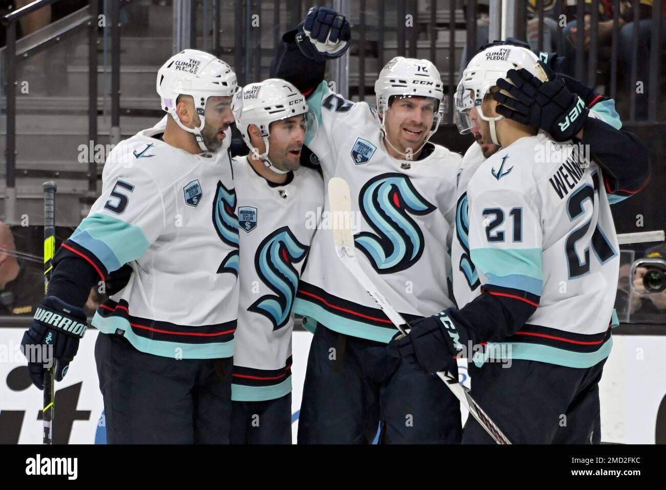 The Seattle Kraken celebrate right wing Jordan Eberle's, second left ...