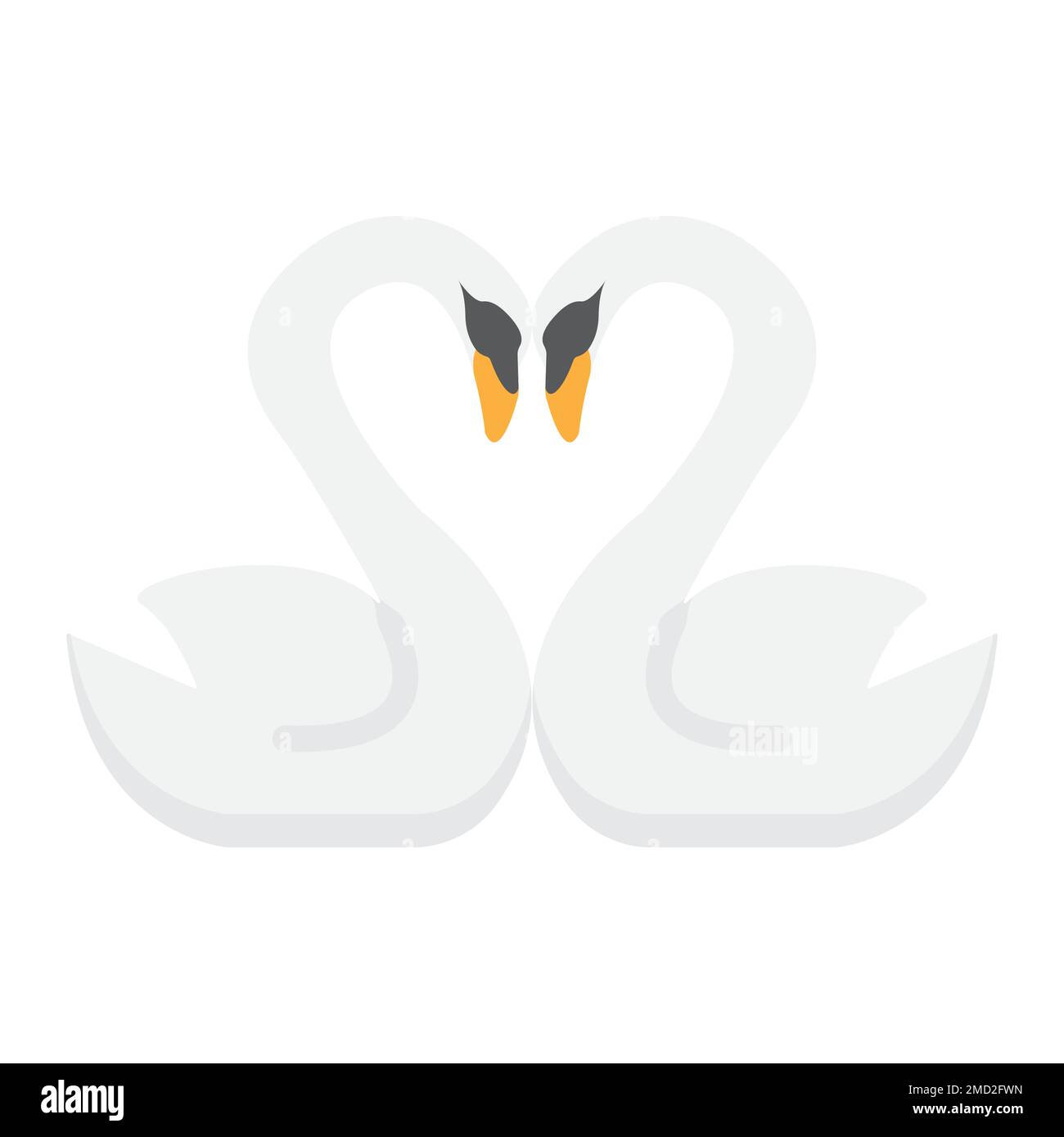 Swans in love flat icon, valentines day and romantic, heart shape sign ...