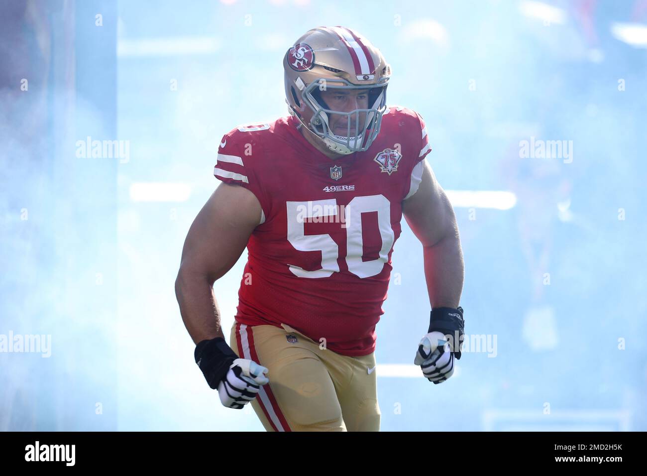 San Francisco 49ers center Alex Mack is introduced before an NFL ...