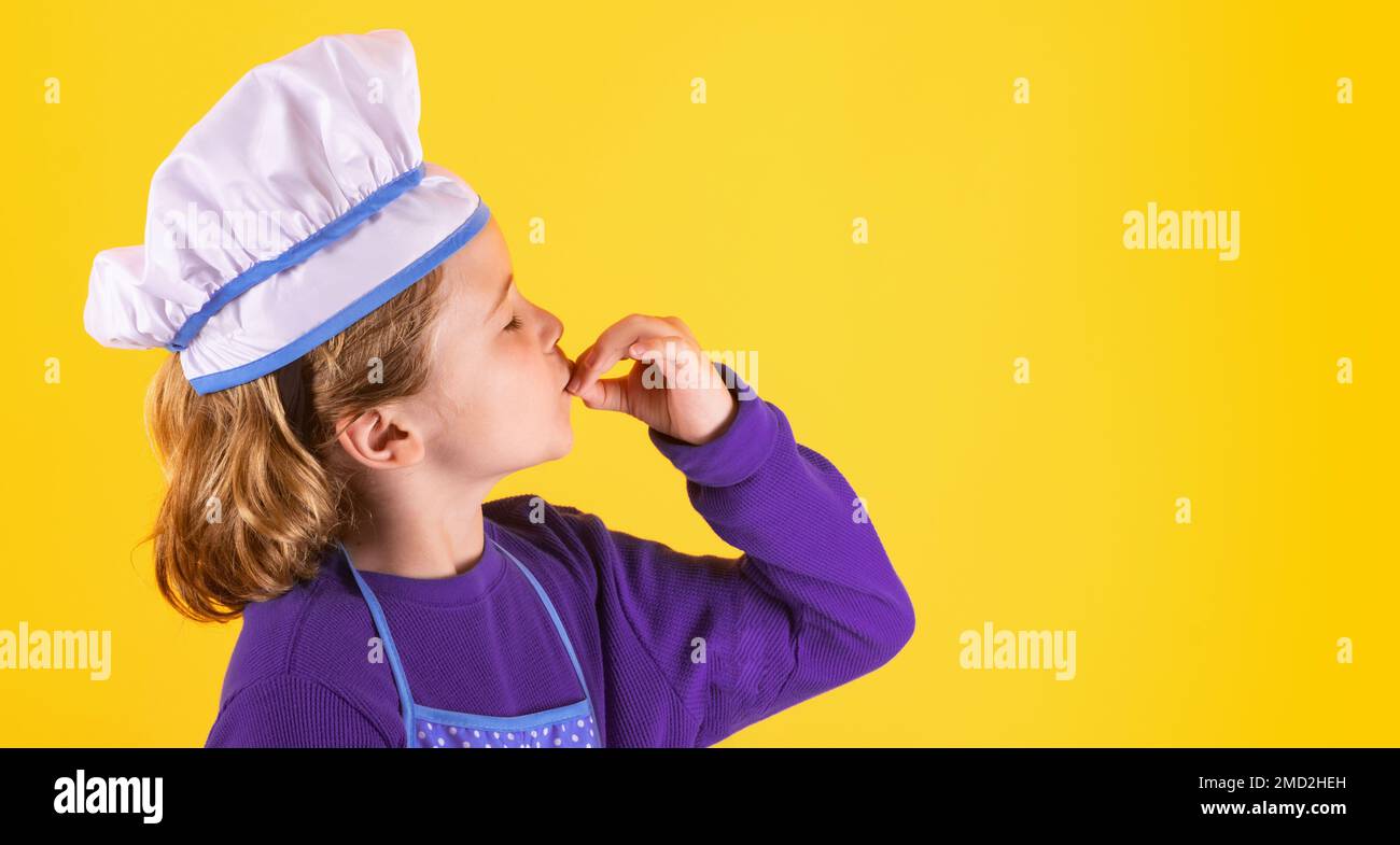 Kid cook with cooking pot and ladle. Child in cook uniform. Chef kid ...