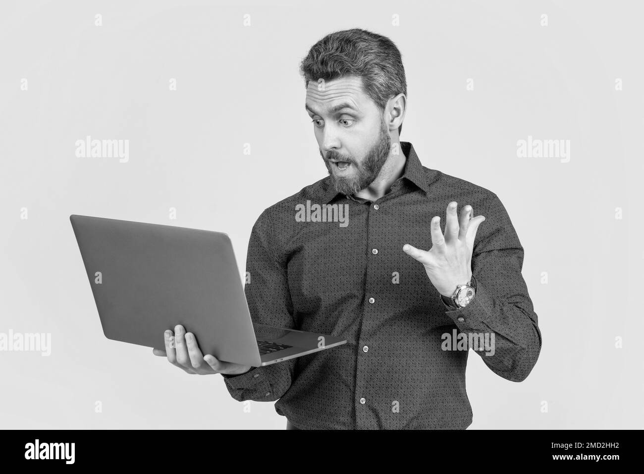 Man computer shocked Black and White Stock Photos & Images - Alamy