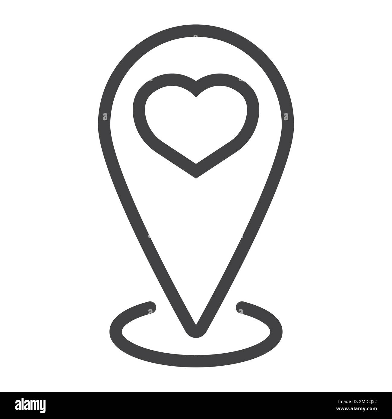 Map pointer with heart line icon, valentines day and romantic, love pin ...