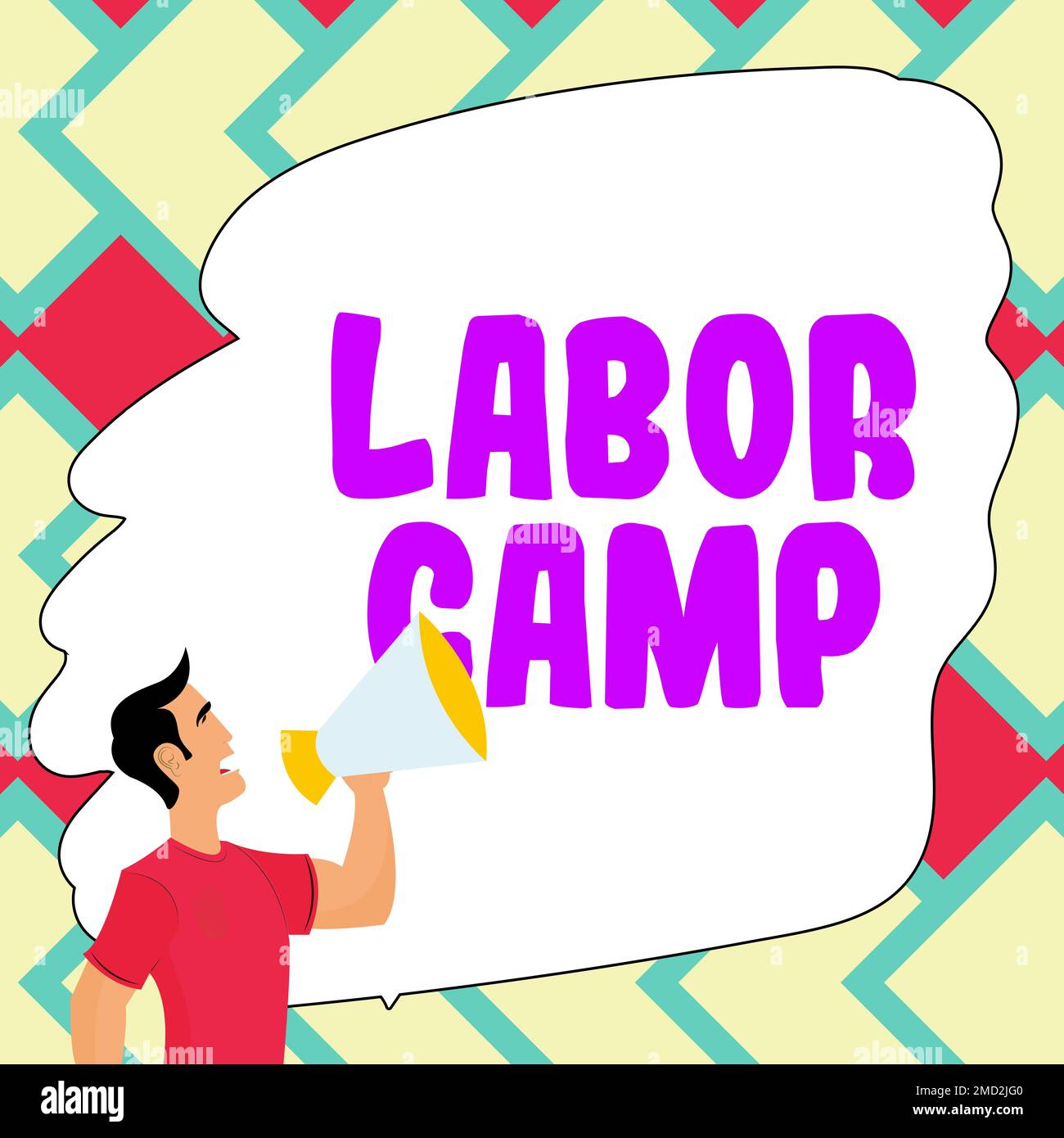 Hand writing sign Labor Camp. Business concept a penal colony where ...