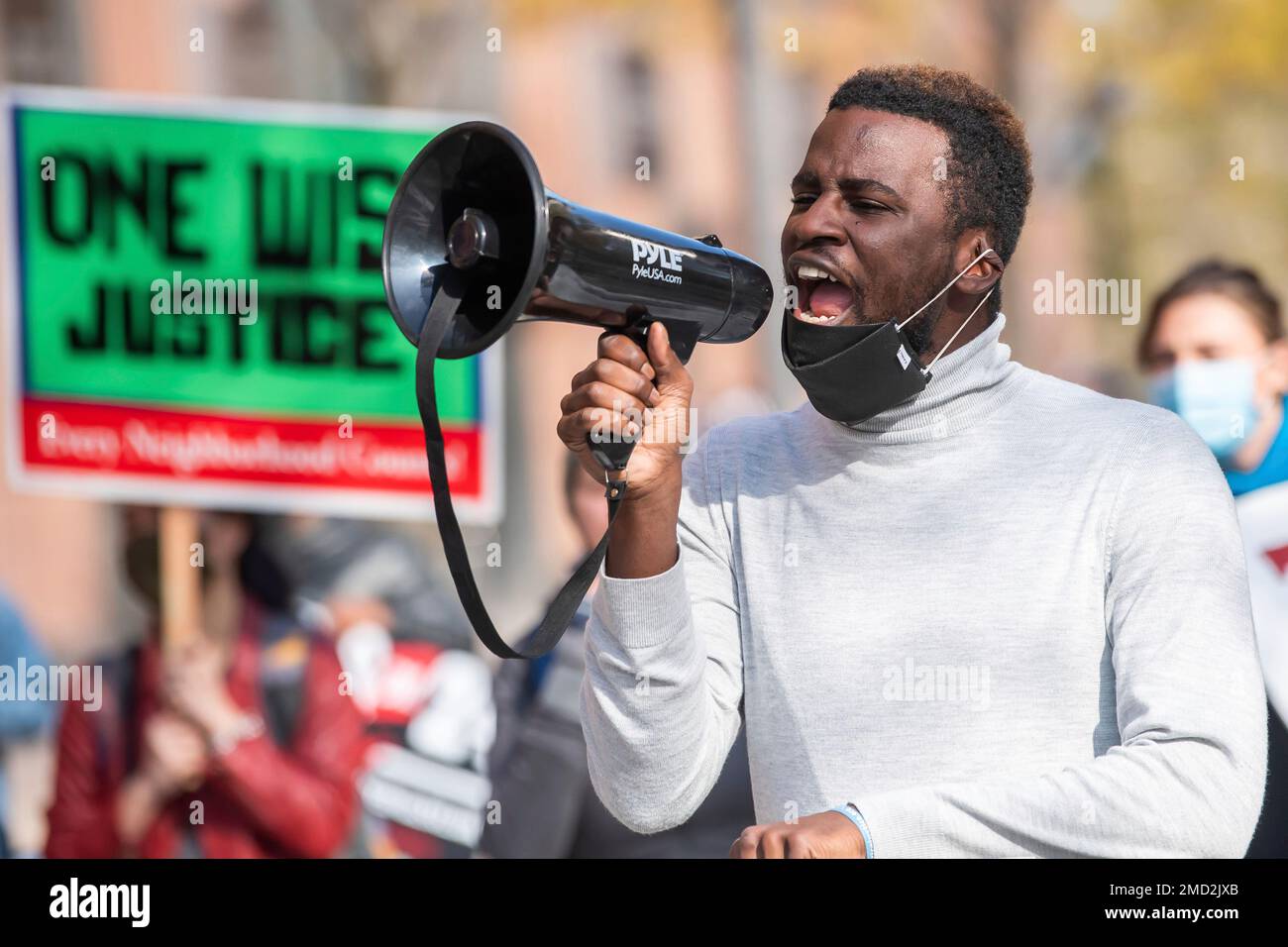 The Rev. E. Regis Bunch of Cleveland speaks to supporters on Tuesday ...