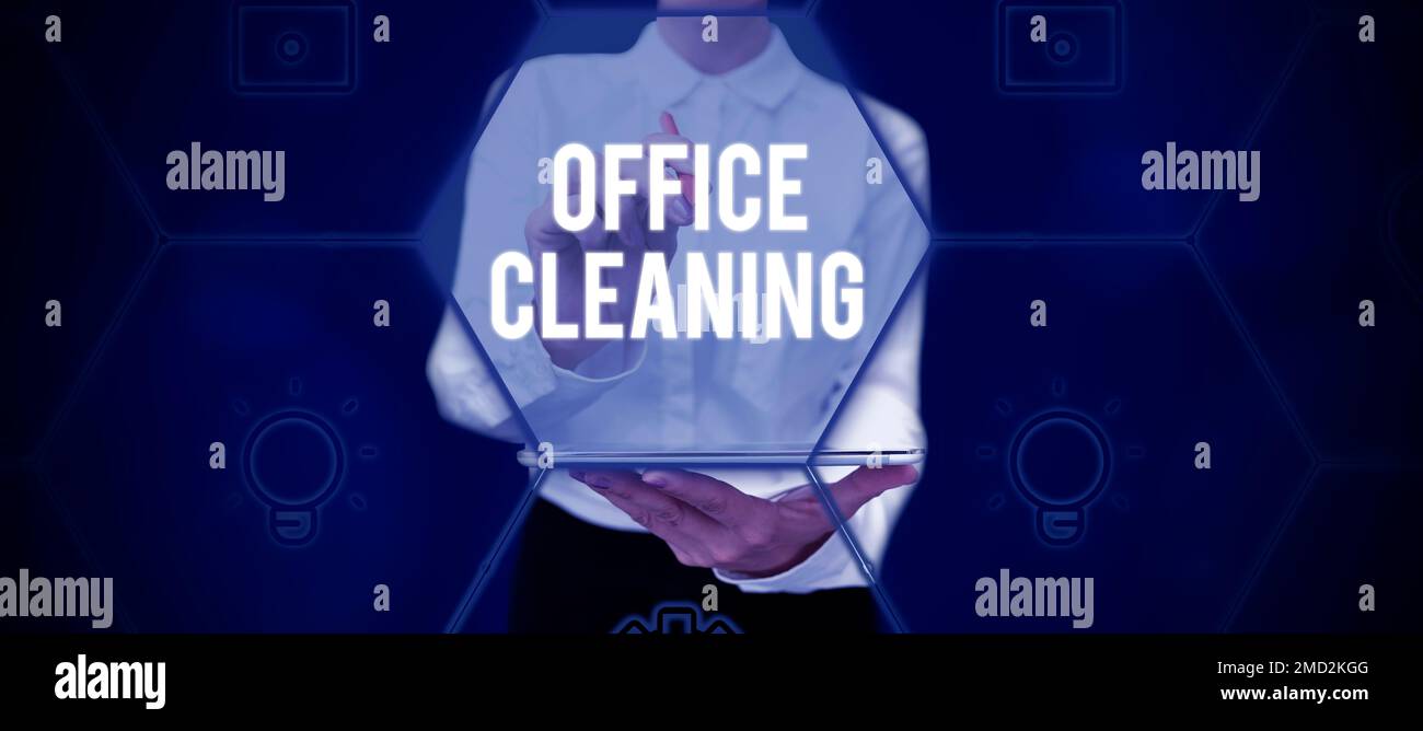 Sign displaying Office Cleaning. Business overview the action or ...