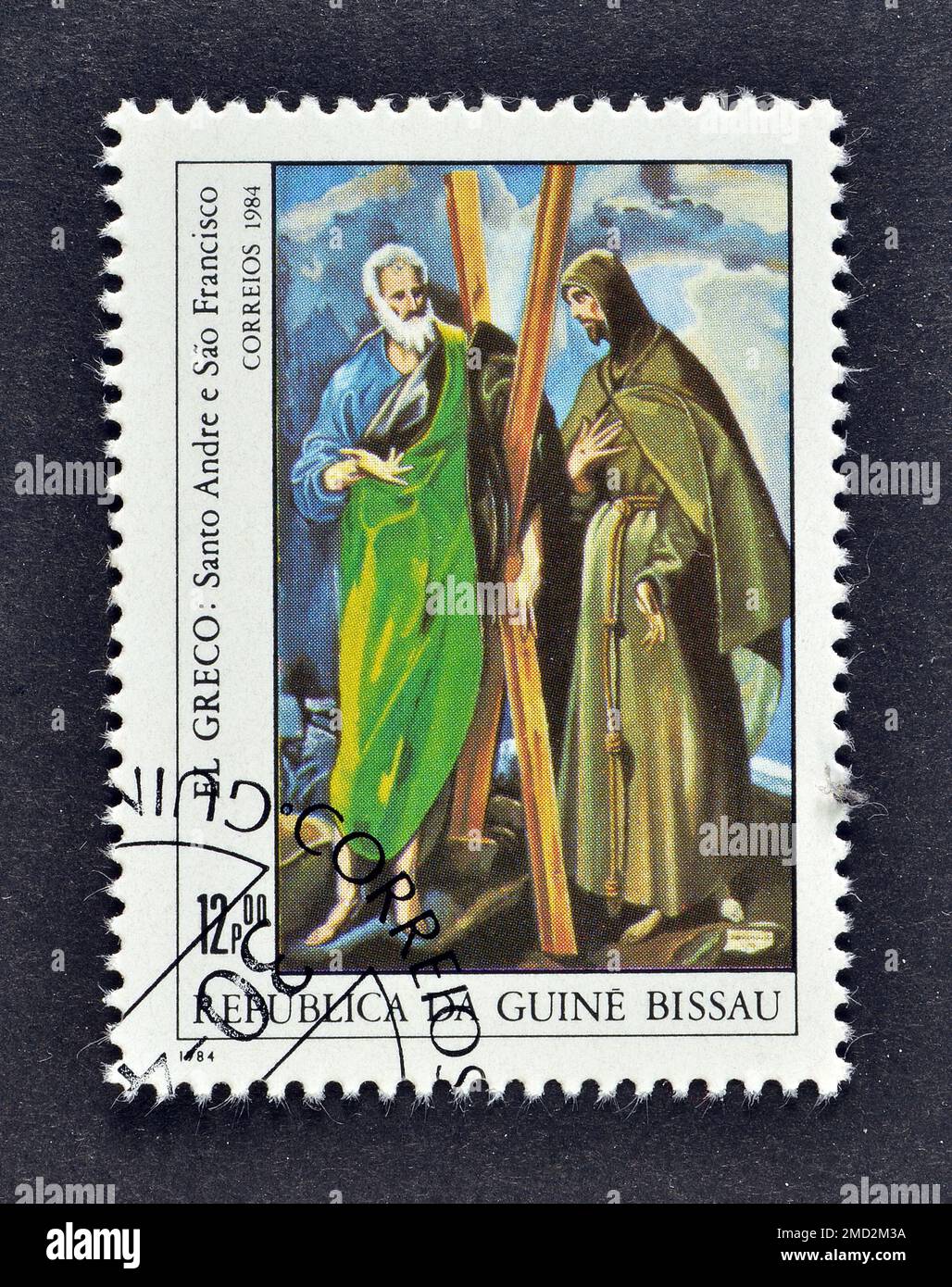 Cancelled postage stamp printed by Guinea Bissau, that shows painting ...