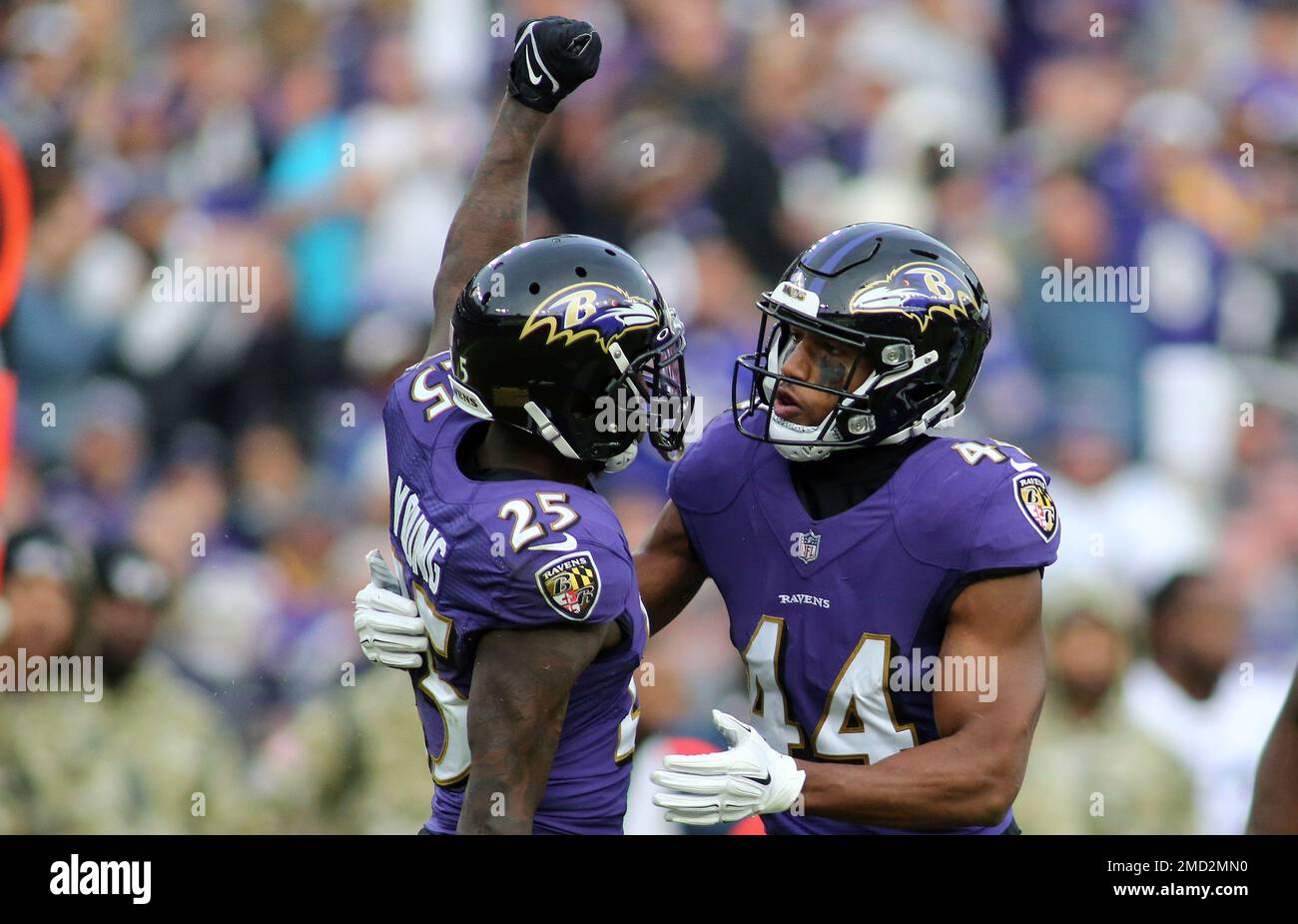 Baltimore Ravens cornerback Tavon Young (25) and Baltimore Ravens ...