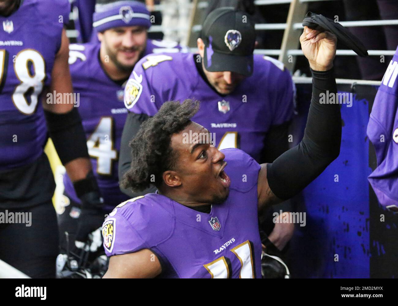 Baltimore Ravens wide receiver James Proche (11) celebrates after an ...