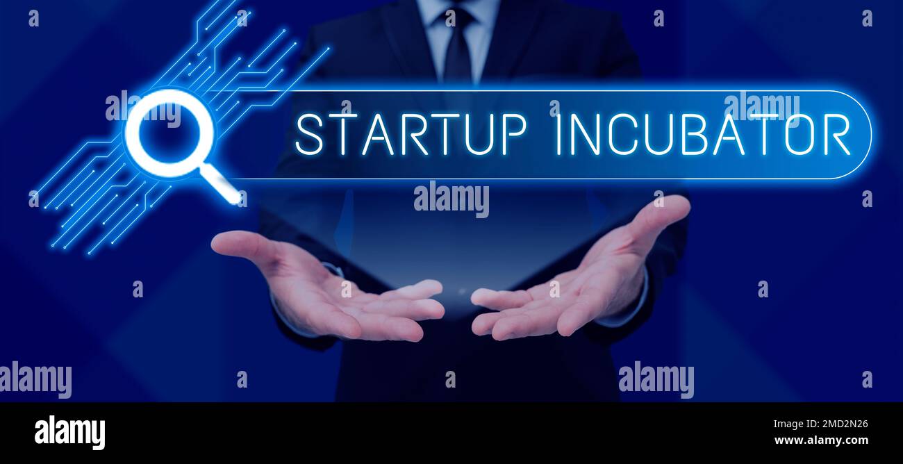 Text caption presenting Startup Incubator. Concept meaning Concept that ...