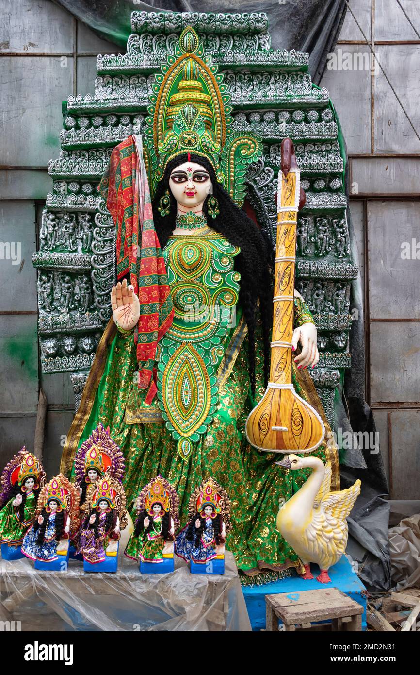 Goddess Saraswati idol is under preparation for upcoming Saraswati Puja ...