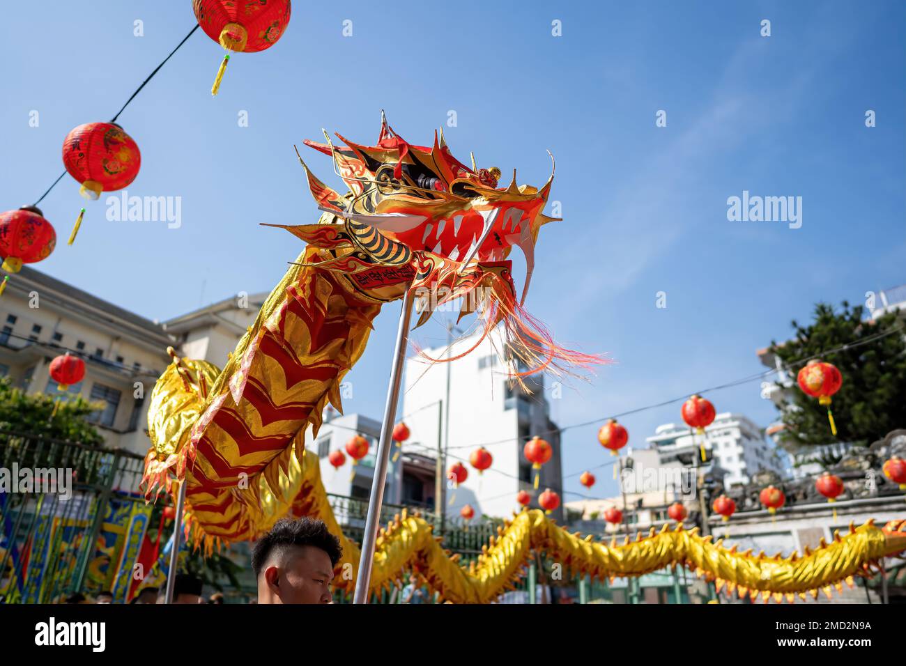 Ho Chi Minh city, Vietnam - 21 Jan 2023: Dragon and lion dance show in ...