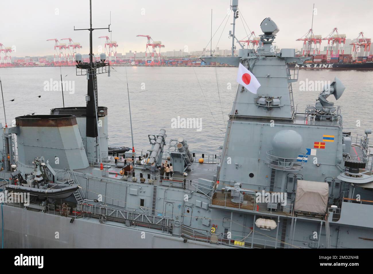 The German navy frigate Bayern sits docked at the International Cruise ...