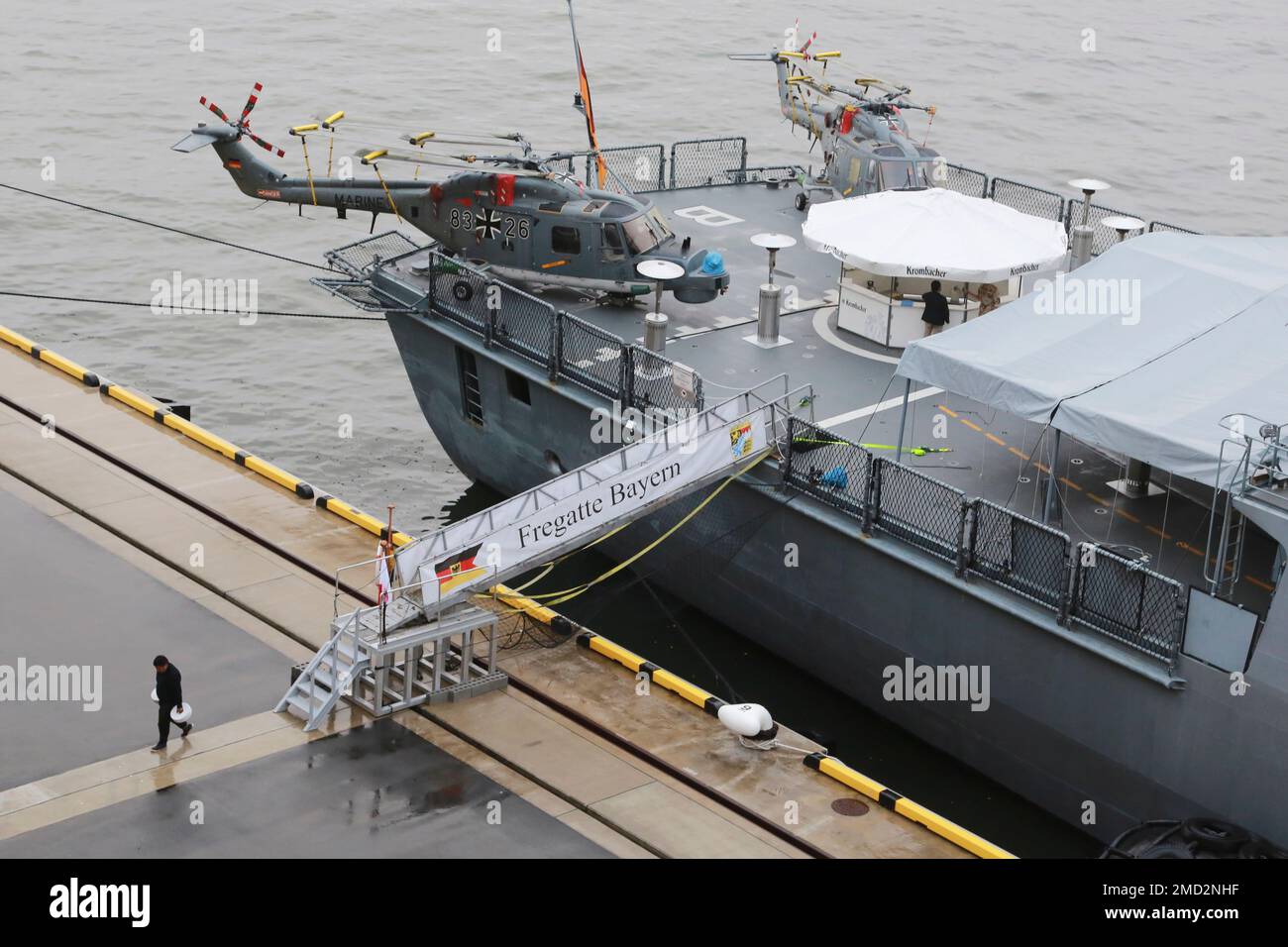 The German navy frigate Bayern sits docked at the International Cruise ...