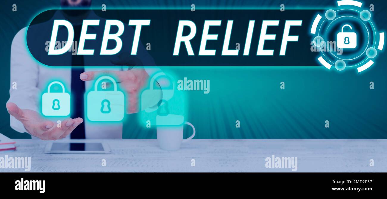 Text caption presenting Debt Relief. Word Written on partial or total ...
