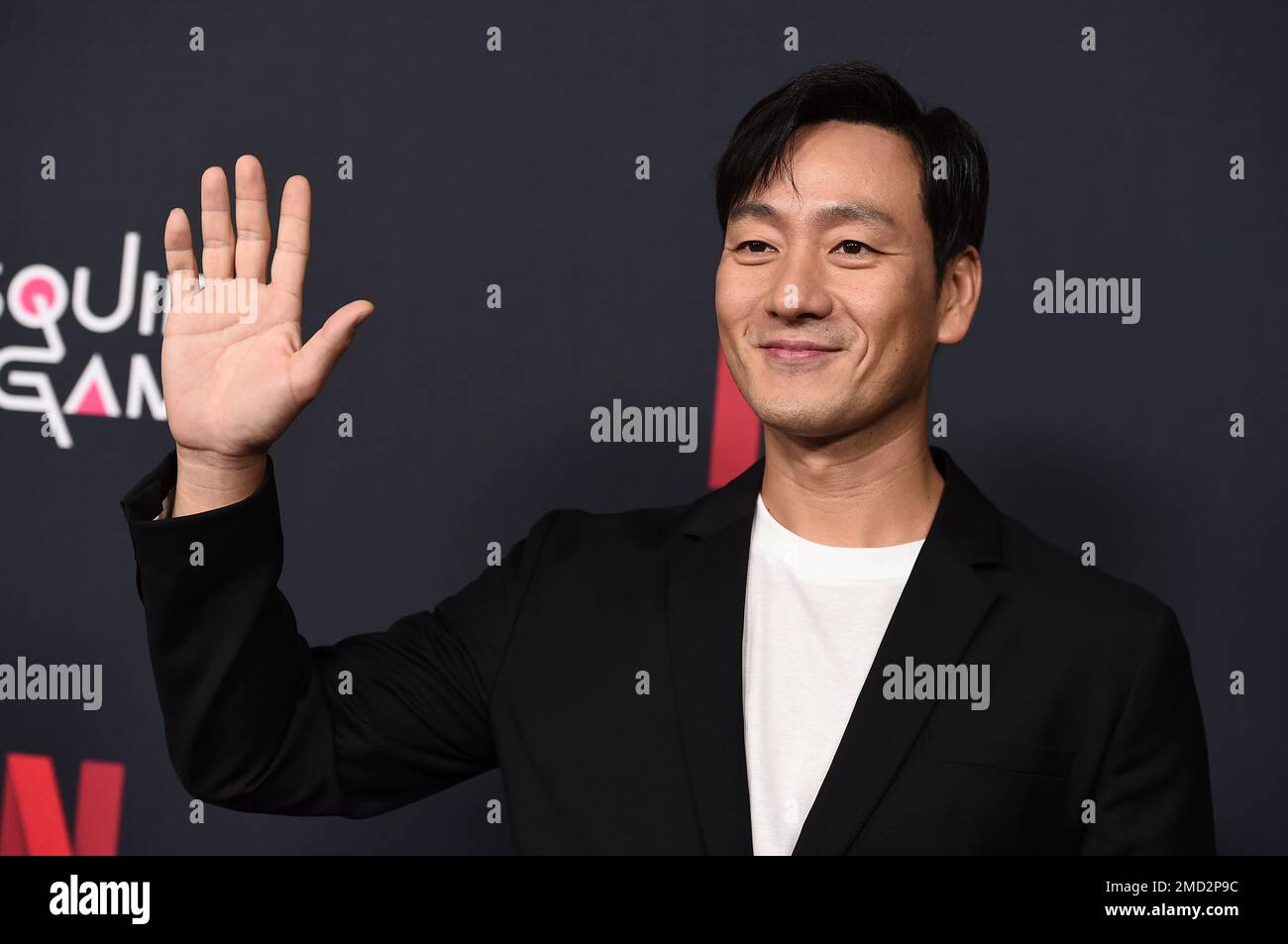 Cast member Park Hae Soo arrives at a red carpet event for "Squid Game ...