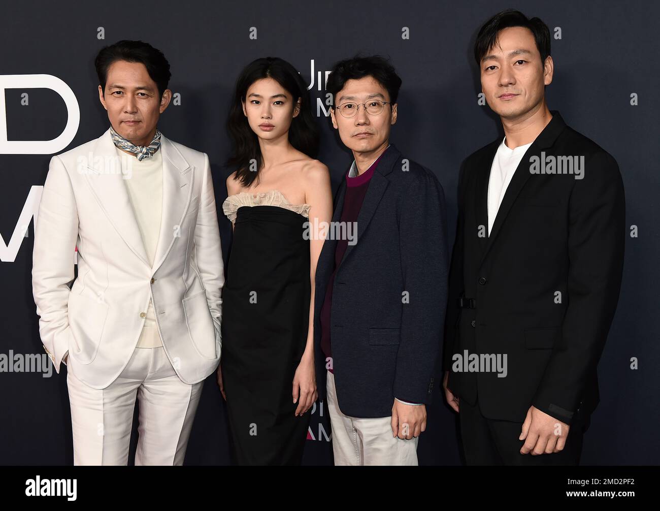 From left, Lee Jung-jae, Jung Hoyeon, Hwang Dong-hyuk and Park Hae Soo ...