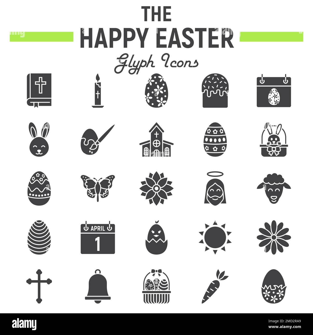 Happy Easter glyph icon set, holiday symbols collection, vector ...