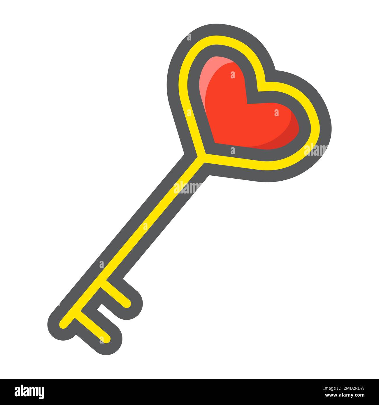 Key with heart shape filled outline icon, valentines day and romantic ...