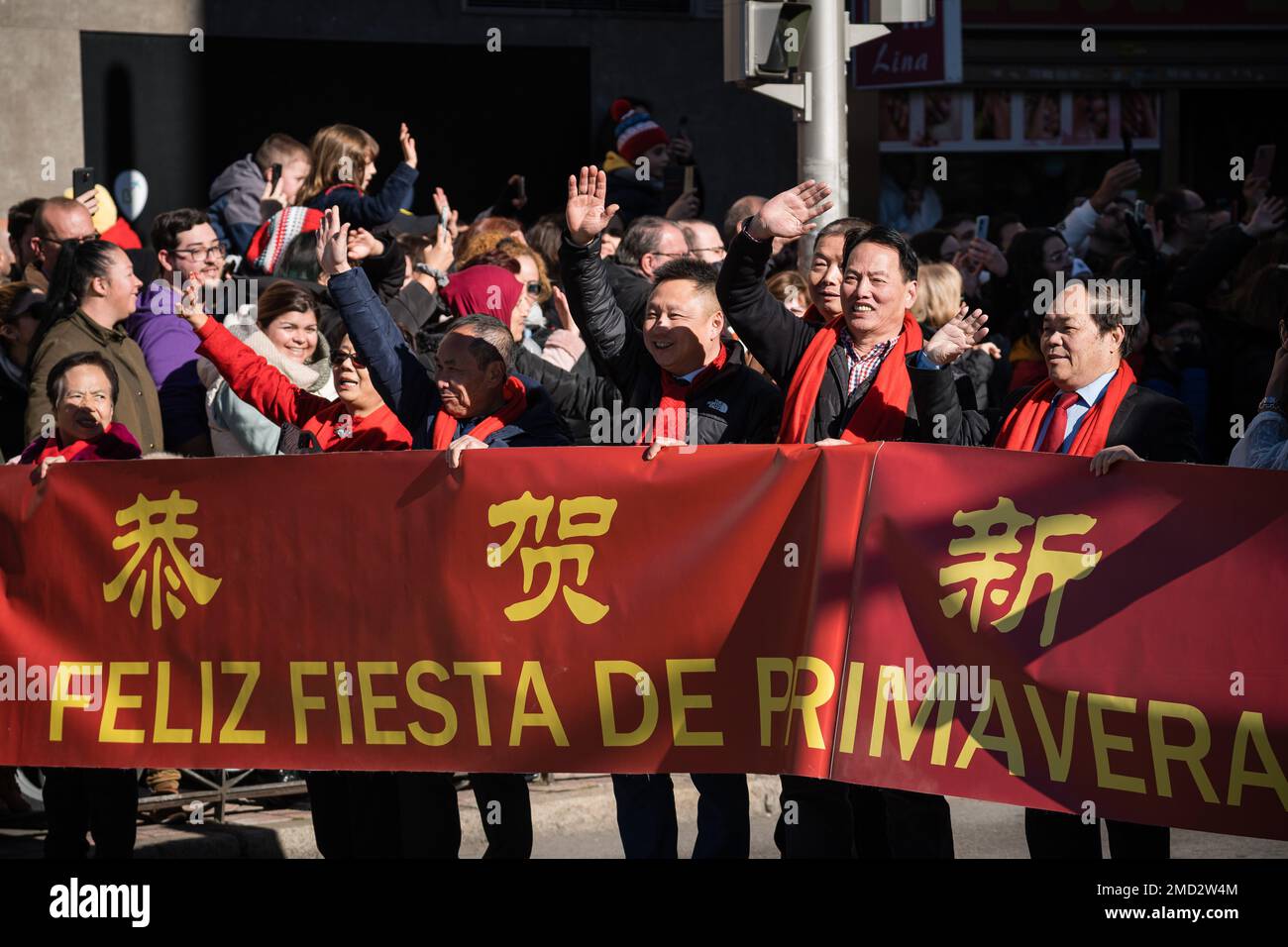 Madrid, Spain. 22nd Jan, 2023. The Chinese community greets the public ...