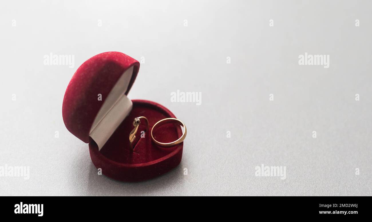 Two wedding rings in nice red box isolated on white background Stock ...
