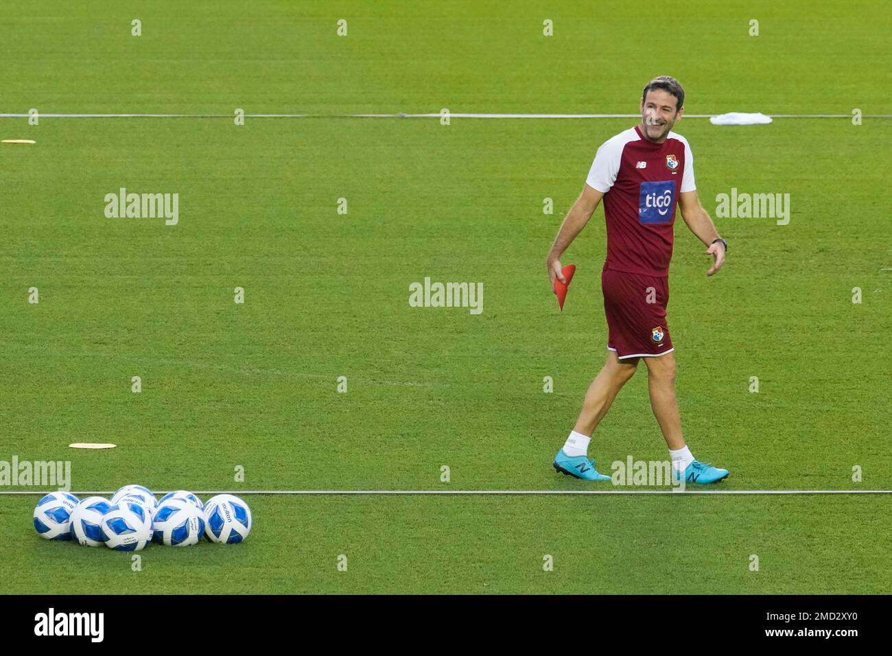 Panama's head coach Thomas Christiansen walks on the pitch during a ...