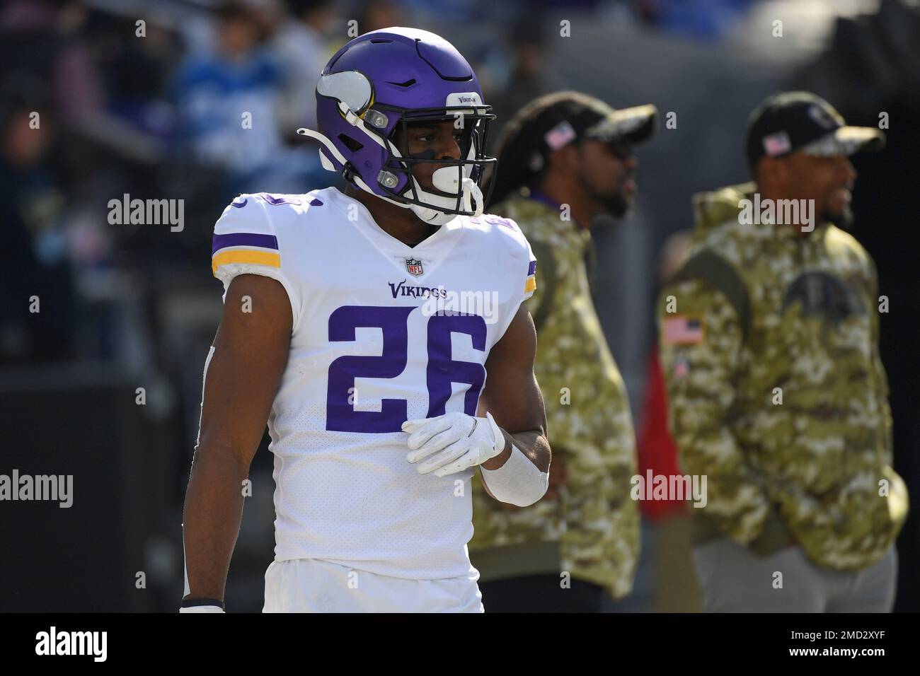 Minnesota Vikings running back Kene Nwangwu (26) looks on during pre ...