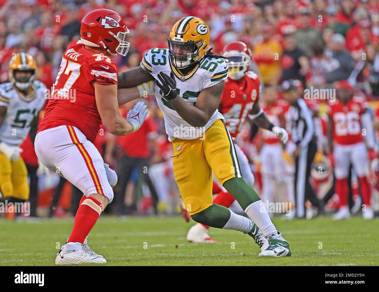 Green Bay Packers linebacker Jonathan Garvin (53) rushes against Kansas ...