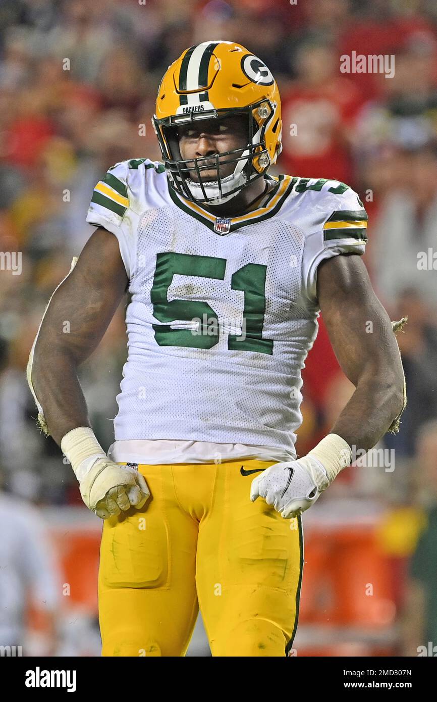 Green Bay Packers inside linebacker Krys Barnes (51) gets set before a ...