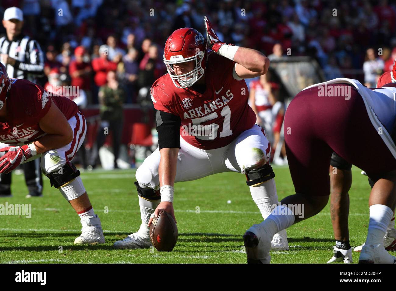 Arkansas center Ricky Stromberg (51) against Mississippi State during ...