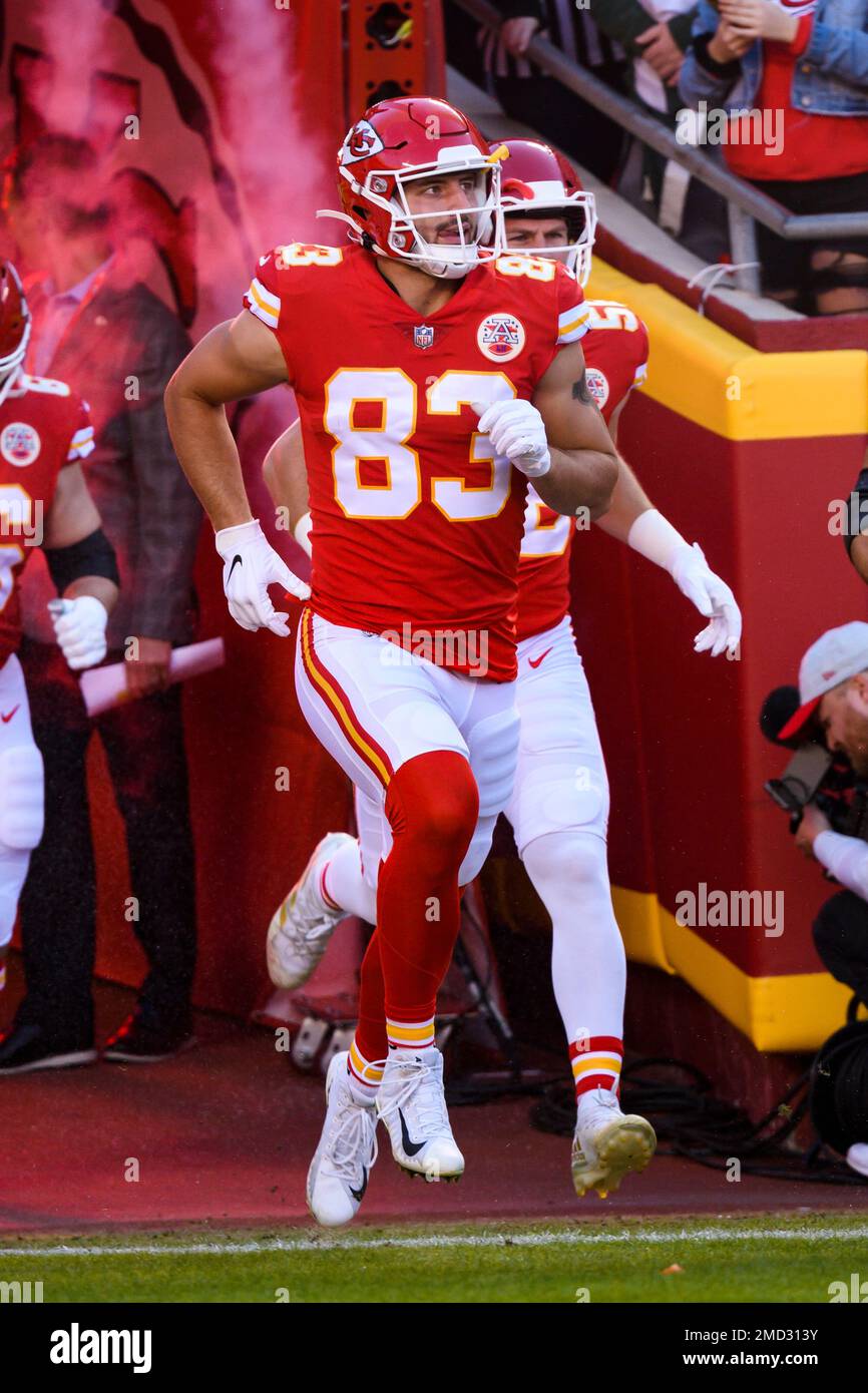 Kansas City Chiefs tight end Noah Gray comes onto the field for the ...