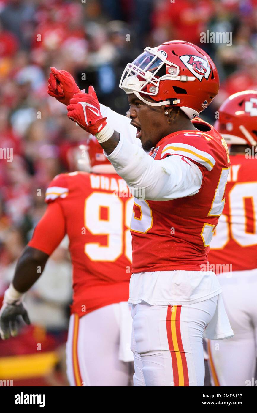 Kansas City Chiefs defensive end Frank Clark during the first half of ...