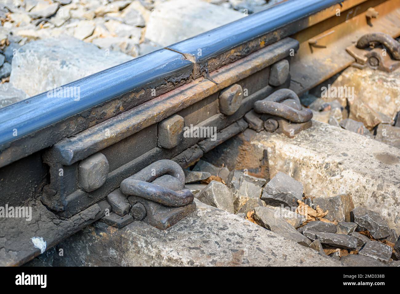 Picture of a fishplate connector on a railway track of Indian Railways ...