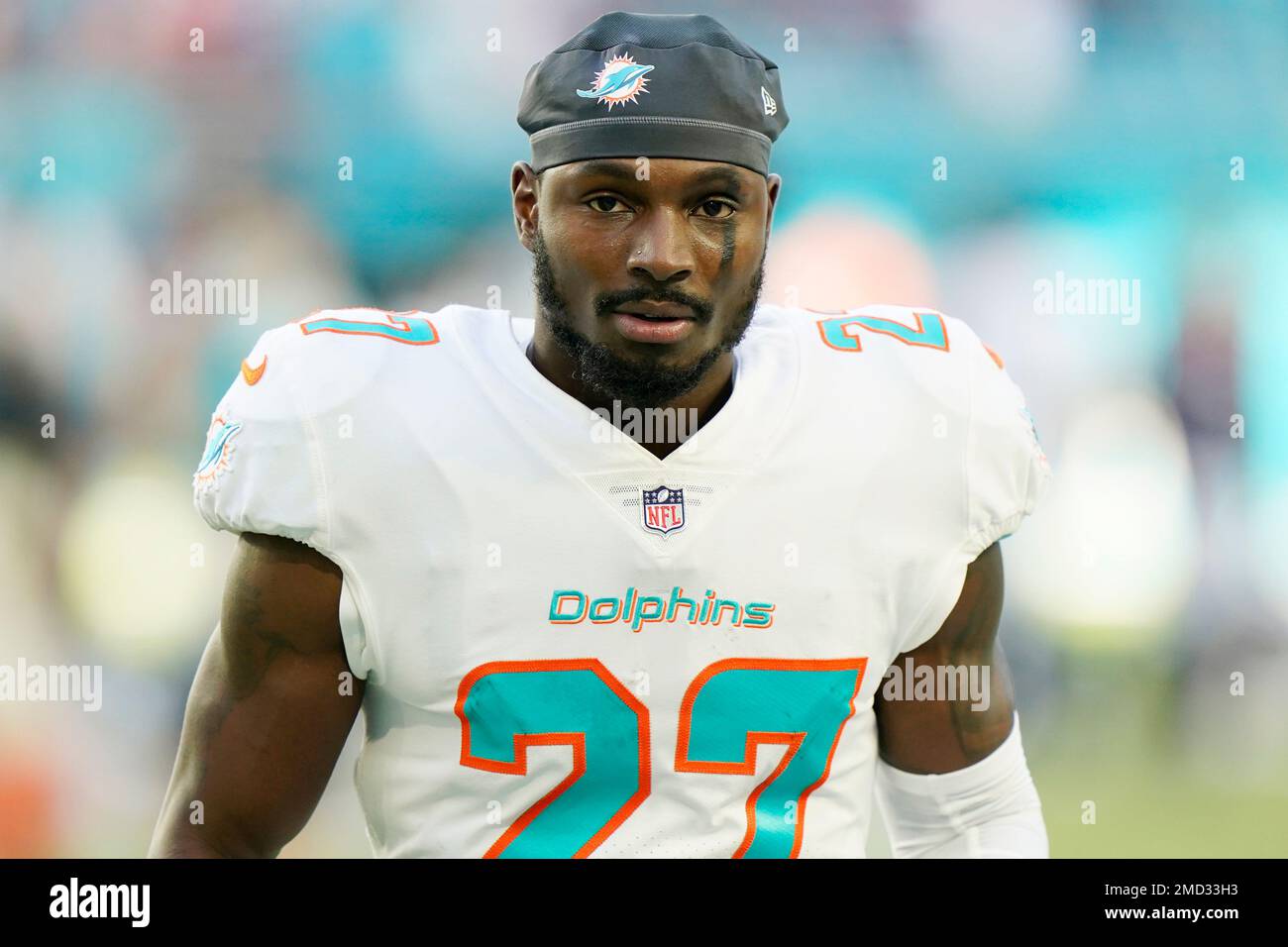 Miami Dolphins cornerback Justin Coleman (27) walks off the field ...