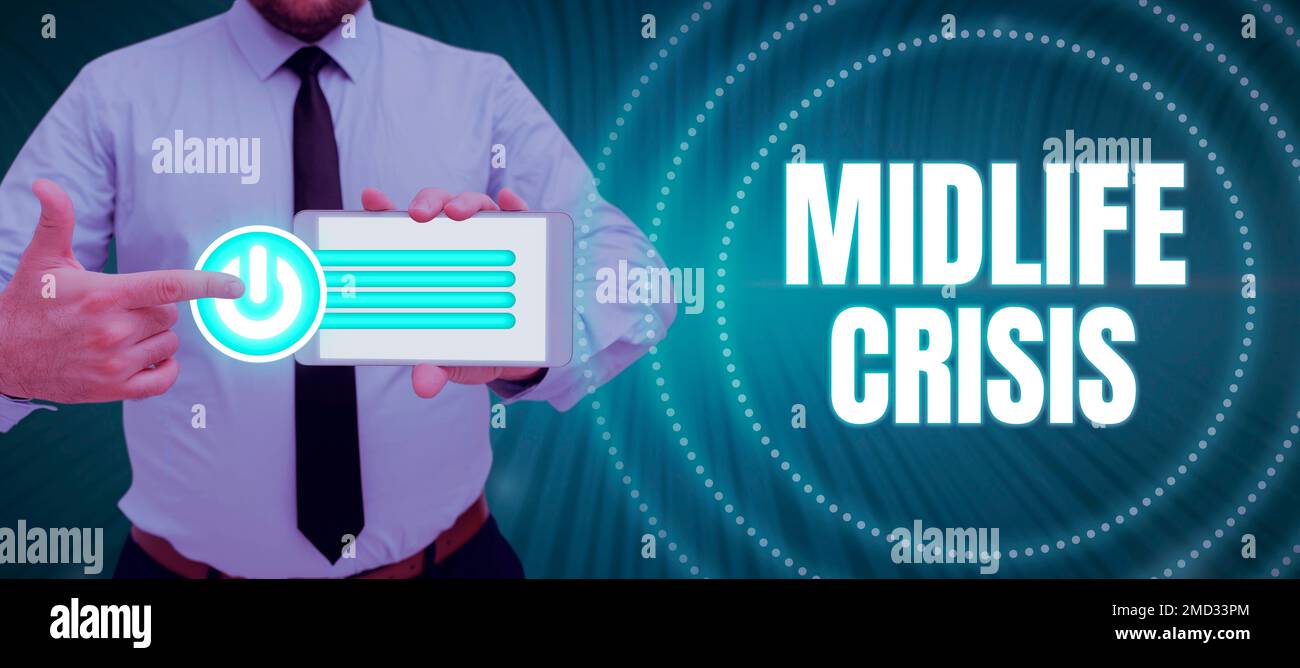 Text sign showing Midlife Crisis. Word for Software development ...