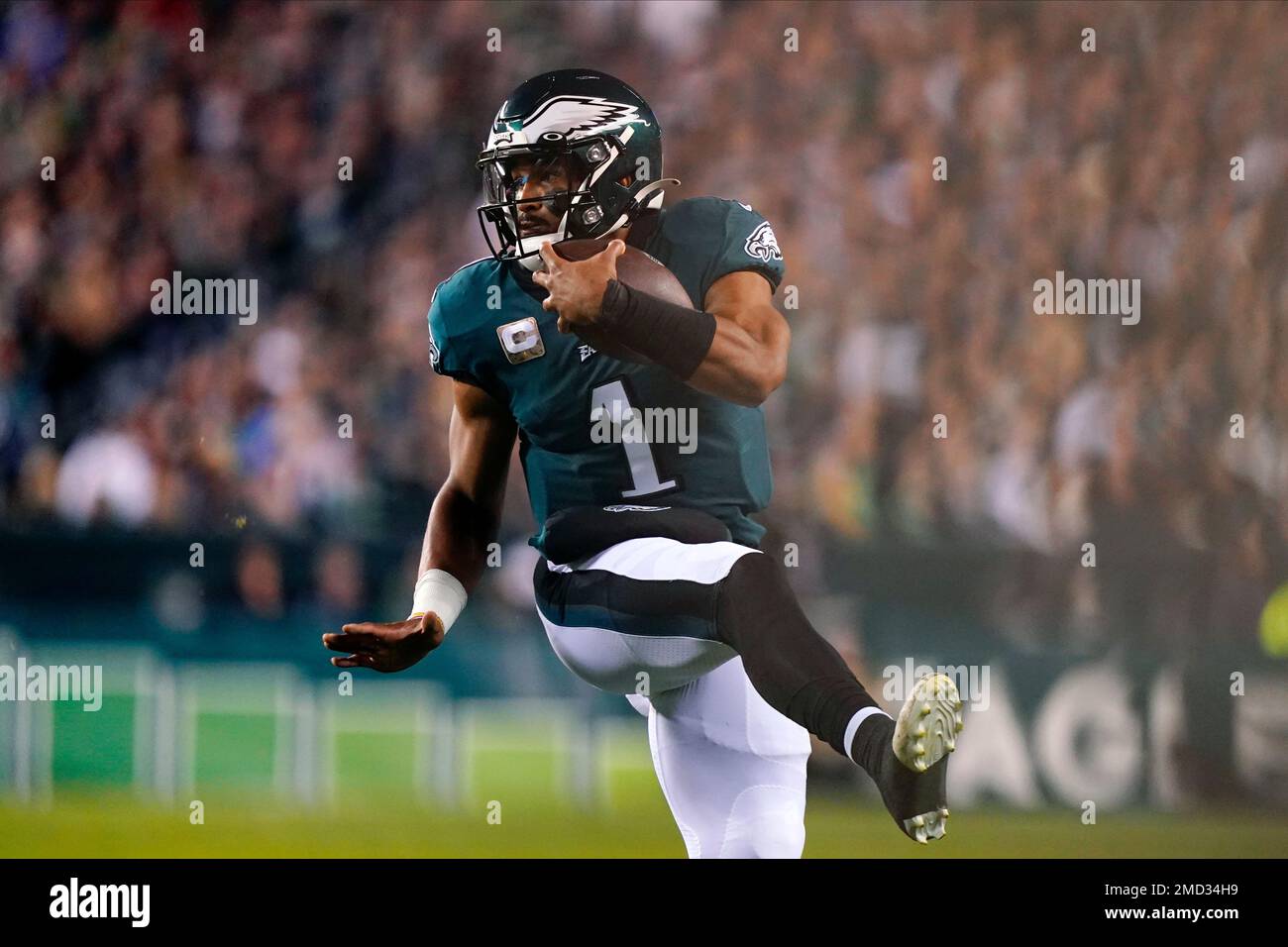 Philadelphia Eagles' Jalen Hurts plays during an NFL football game ...