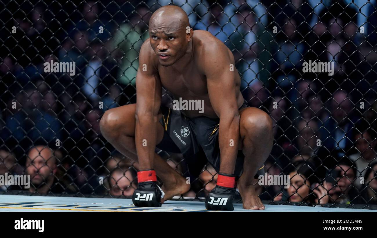 Kamaru Usman before fighting against Colby Covington in a welterweight ...