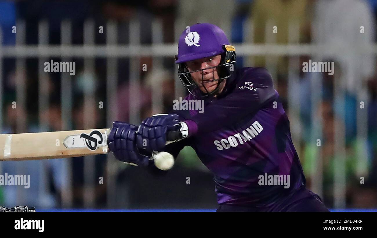 Scotland's Michael Leask bats during the Cricket Twenty20 World Cup ...