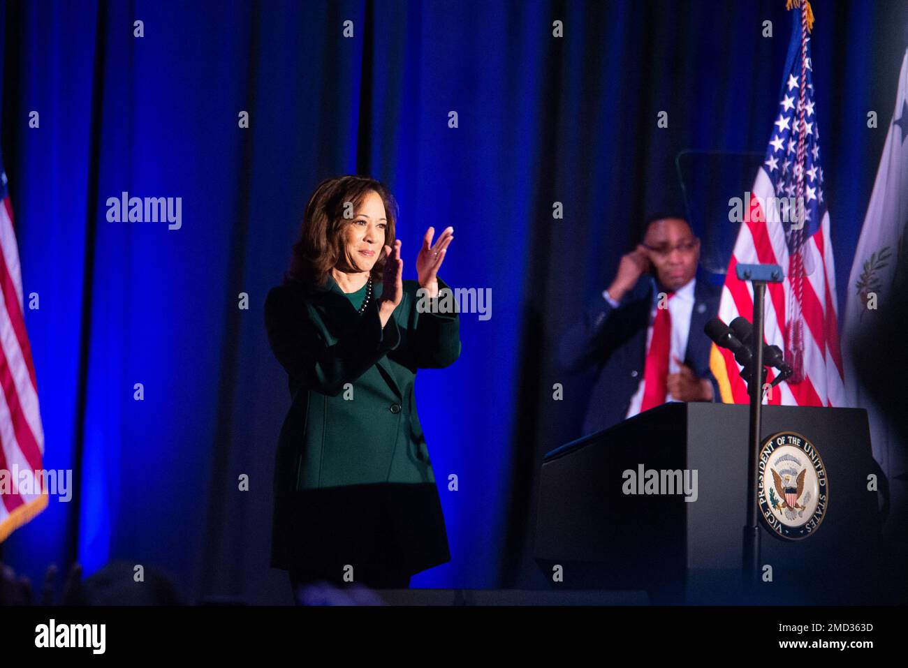 U.S. Vice President Kamala Harris delivers remarks to commemorate the ...