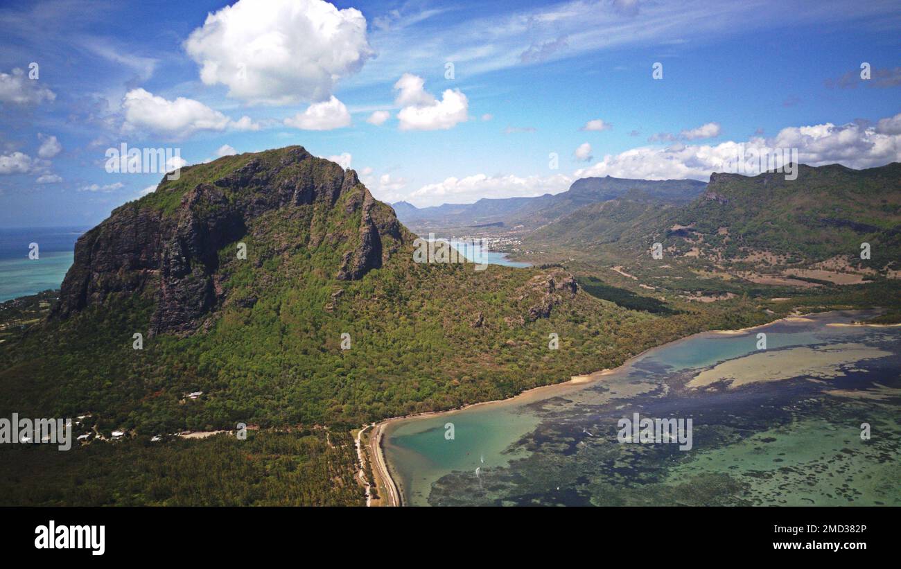 mauritius le morne and underwater waterfall drone shot Stock Photo - Alamy