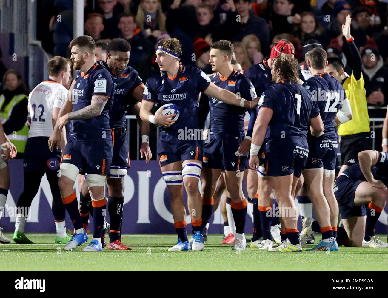 Edinburgh Rugby’s Jamie Ritchie celebrates scoring his sides second try ...