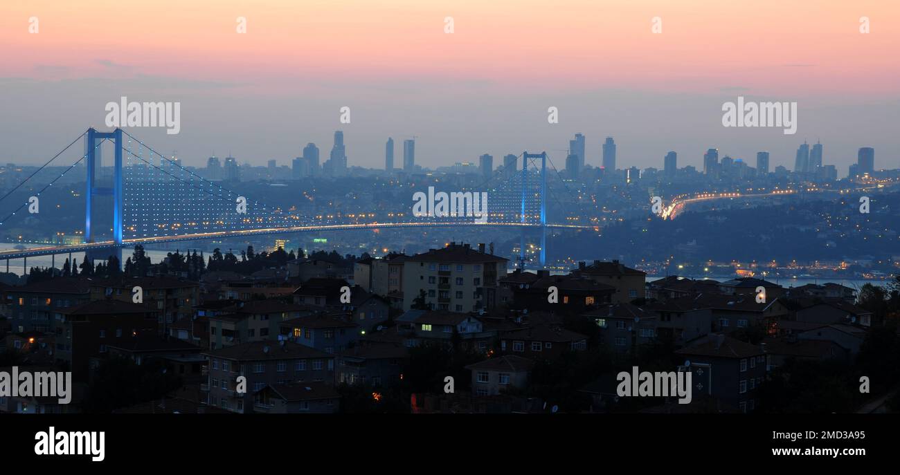 Bosphorus Bridge and night view in Istanbul, Turkey Stock Photo - Alamy