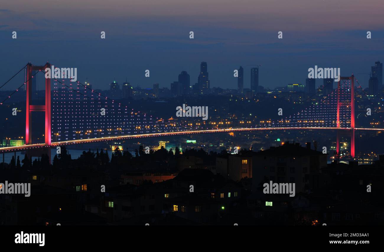 Bosphorus Bridge and night view in Istanbul, Turkey Stock Photo - Alamy