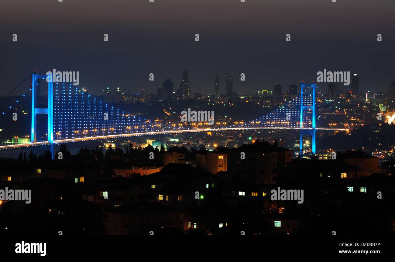 Bosphorus Bridge and night view in Istanbul, Turkey Stock Photo - Alamy