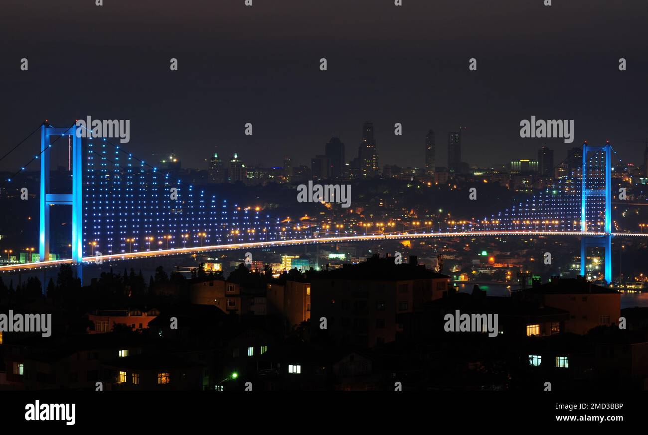 Bosphorus Bridge and night view in Istanbul, Turkey Stock Photo - Alamy