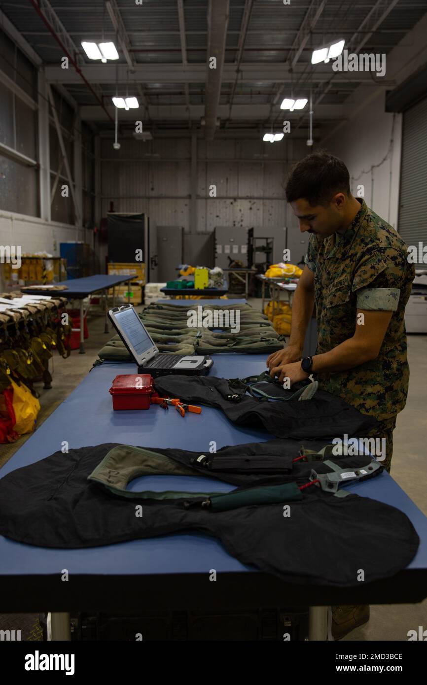 U.S. Marine Corps flight equipment technician with Marine Aviation ...