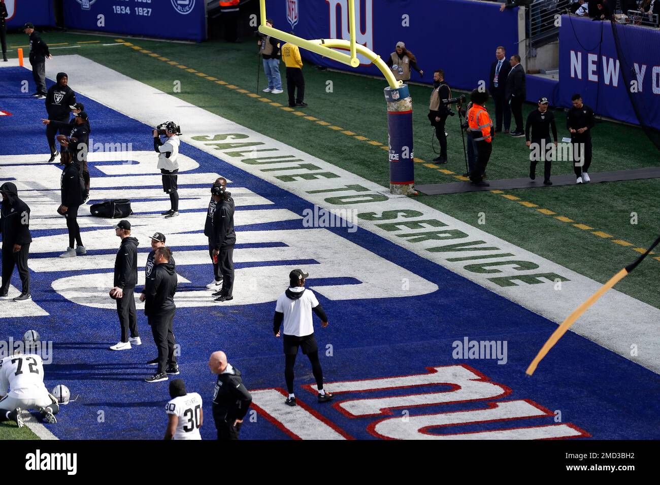 A detail view of the Salute to Service words written in the endzone ...
